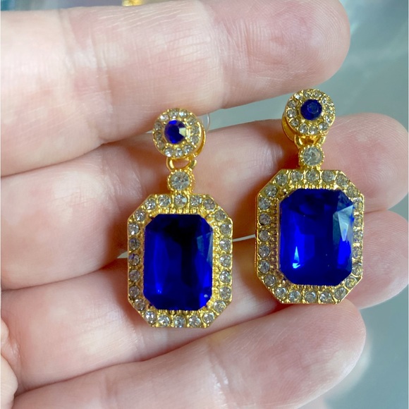 Jewelry | New Royal Blue Gold Earrings Hollywood Regency Glam | Poshmark